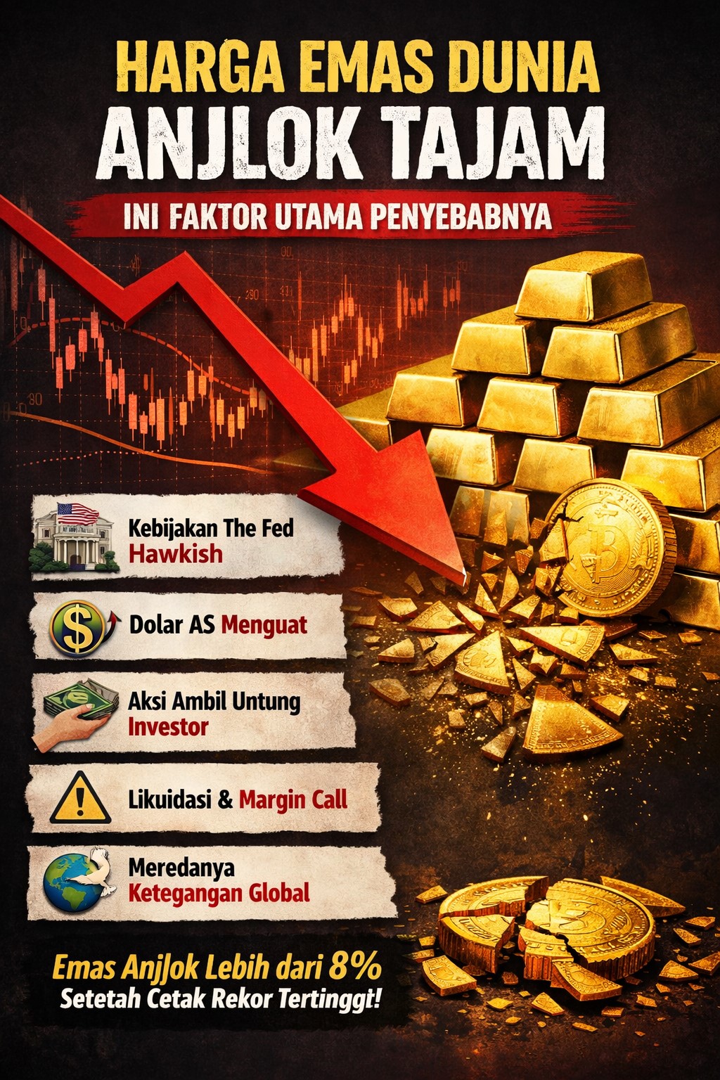 Emas Dunia Terjun Bebas, Ini 5 Penyebab Utama Harga Logam Mulia Anjlok ...